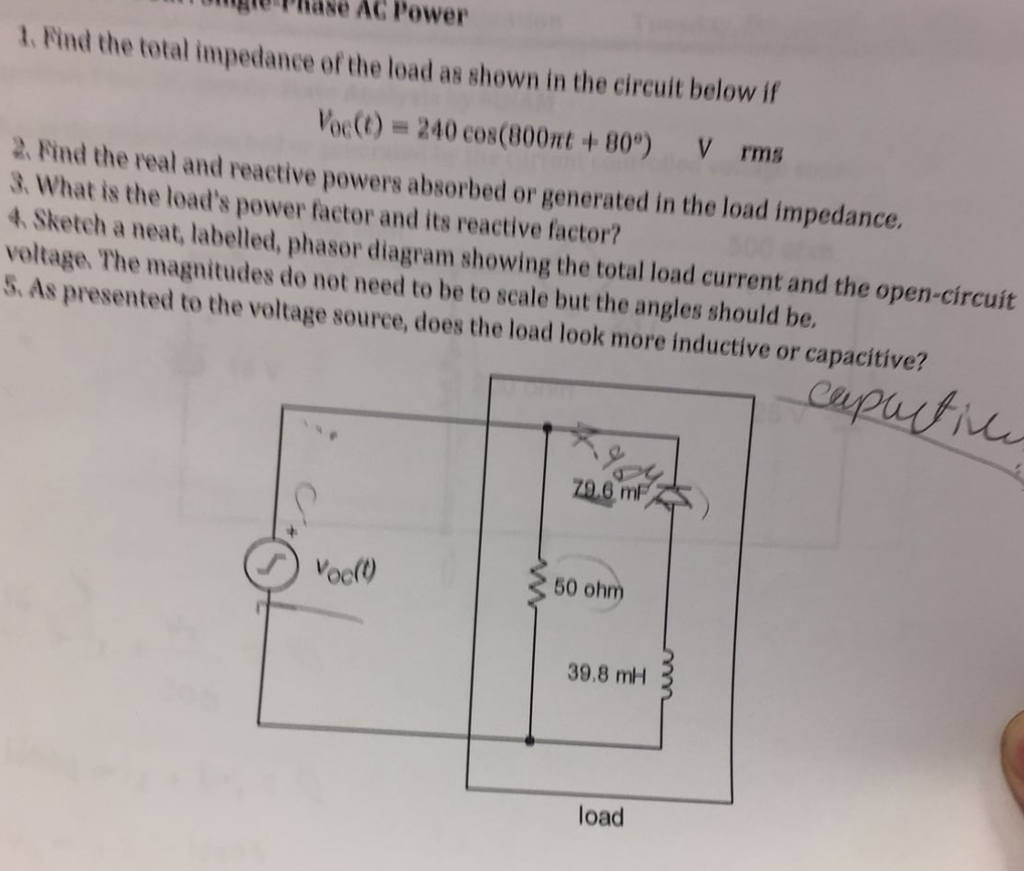 Solved Find the total impedance of the load as shown in the | Chegg.com