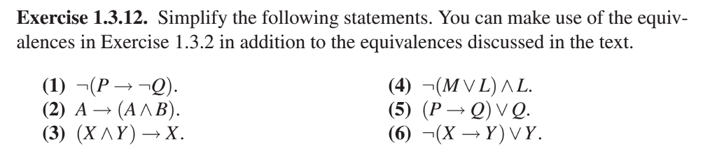 Solved Exercise 1.3.12. Simplify the following statements. | Chegg.com