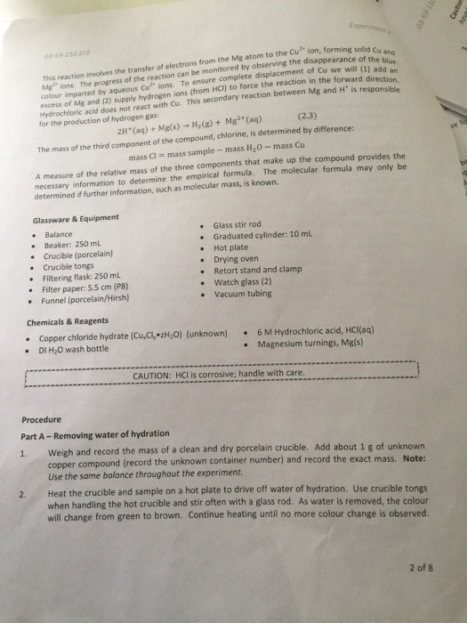 Solved EXPERIMENT 2 Determination of a Chemical Formula | Chegg.com