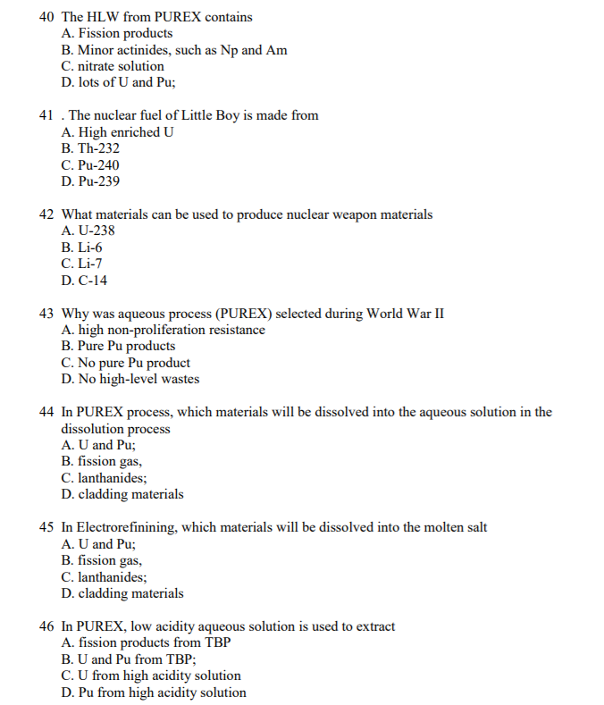 Solved 40The HLW from PUREX contains A. Fission products B. | Chegg.com