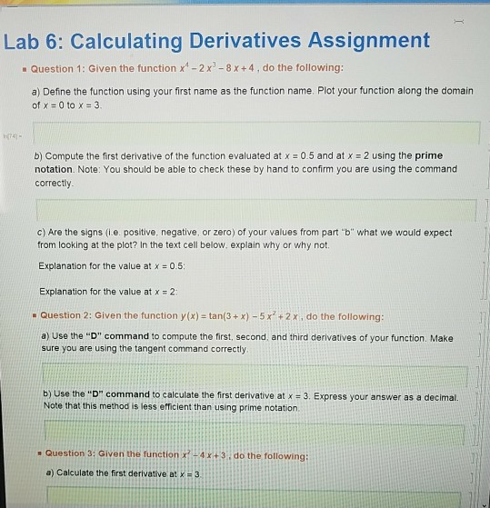 Solved Lab 6: Calculating Derivatives Assignment Question 1: | Chegg.com
