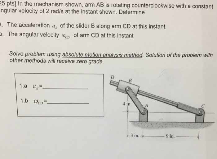 Solved In the mechanism shown, arm AB is rotating | Chegg.com