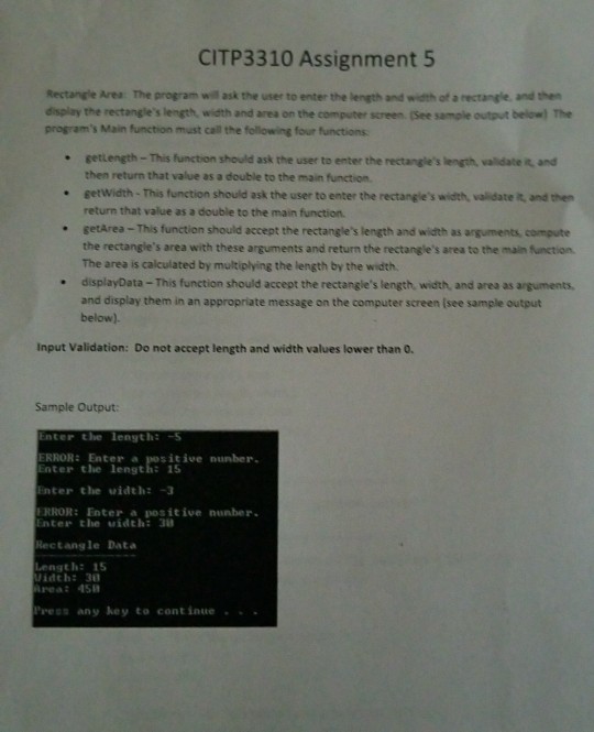 Solved CITP3310 Assignment 5 Rectangle Area The program will | Chegg.com