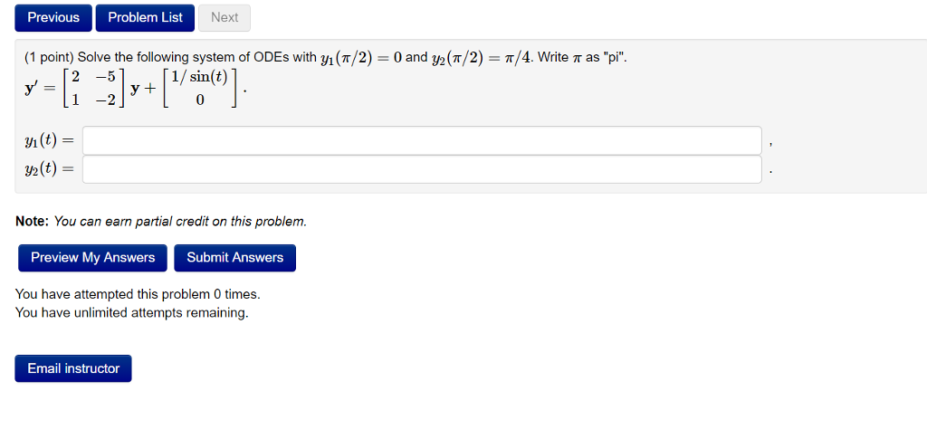Solved Previous Problem List Next (1 point) Solve the | Chegg.com