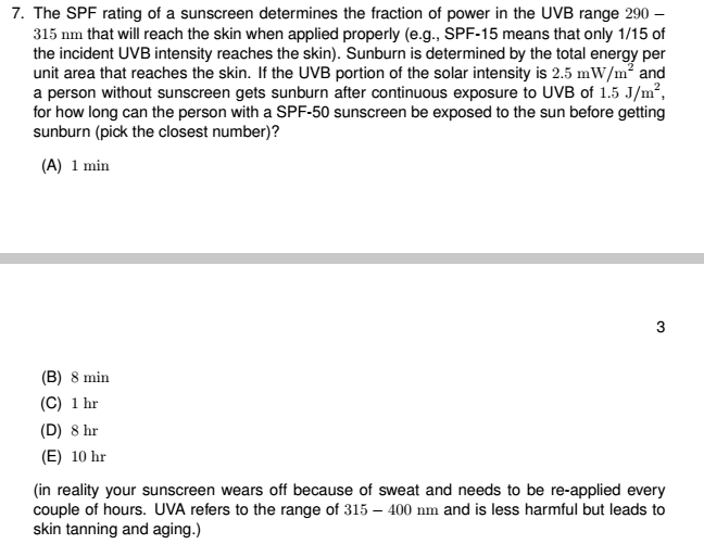 Solved The SPF rating of a sunscreen determines the fraction | Chegg.com