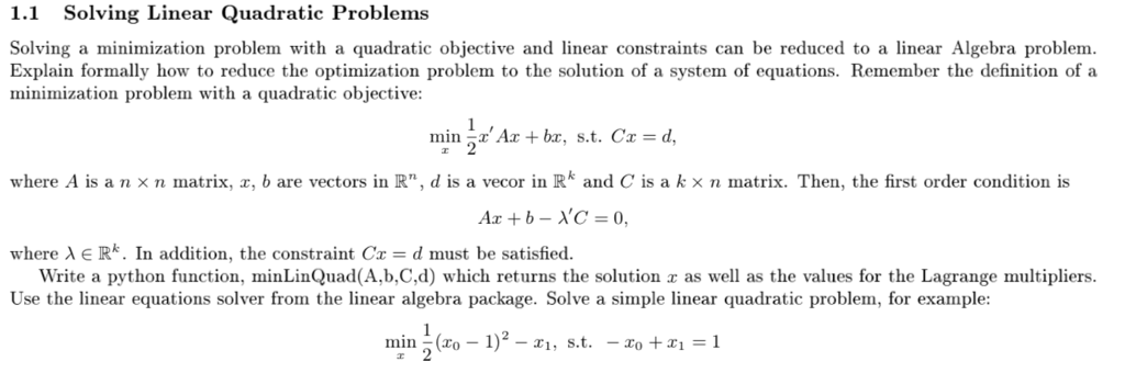 1.1 Solving Linear Quadratic Problems Solving a | Chegg.com