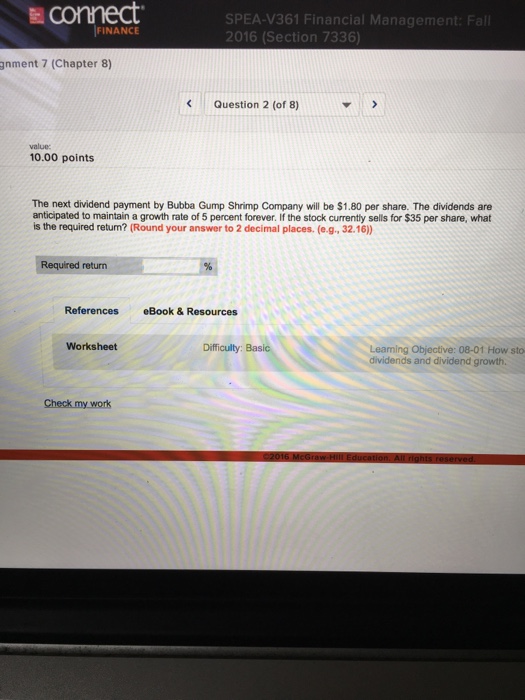 Solved Connect SPEA-V361 Financial Management: Fall FINANCE | Chegg.com