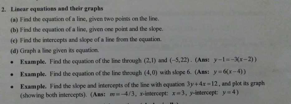 Solved 2. Linear equations and their grapihs (a) Find the | Chegg.com