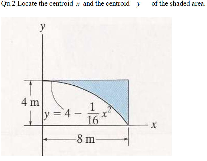 Solved y of the shaded area. Qu.2 Locate the centroid x and | Chegg.com