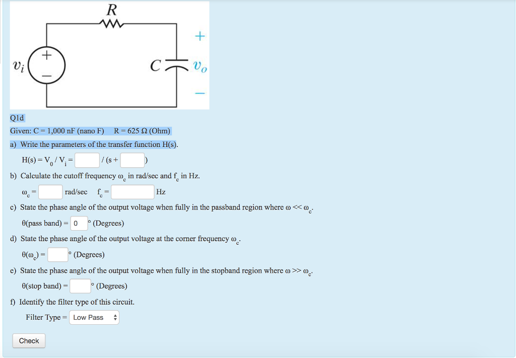 Solved Given: C = 1,000 nF (nano F) R = 625 ohm (Ohm) a) | Chegg.com