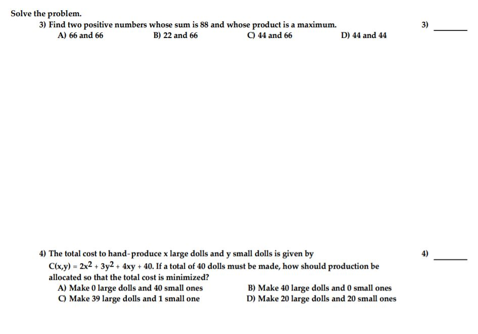 Solved Solve the problem. 3) Find two positive numbers whose | Chegg.com