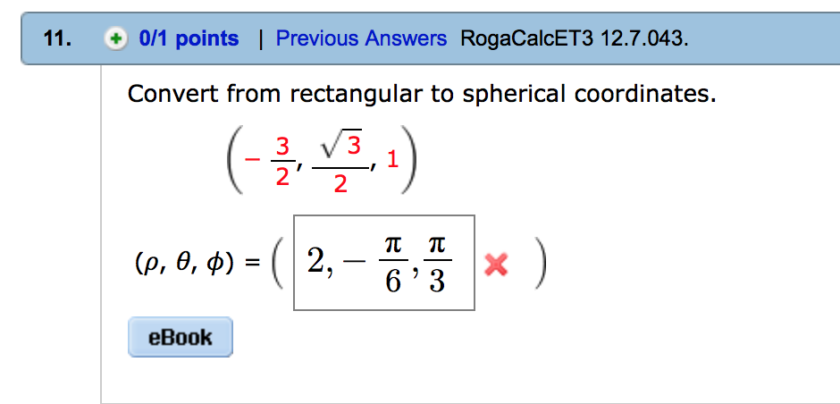 Solved Convert from rectangular to spherical coordinates. | Chegg.com
