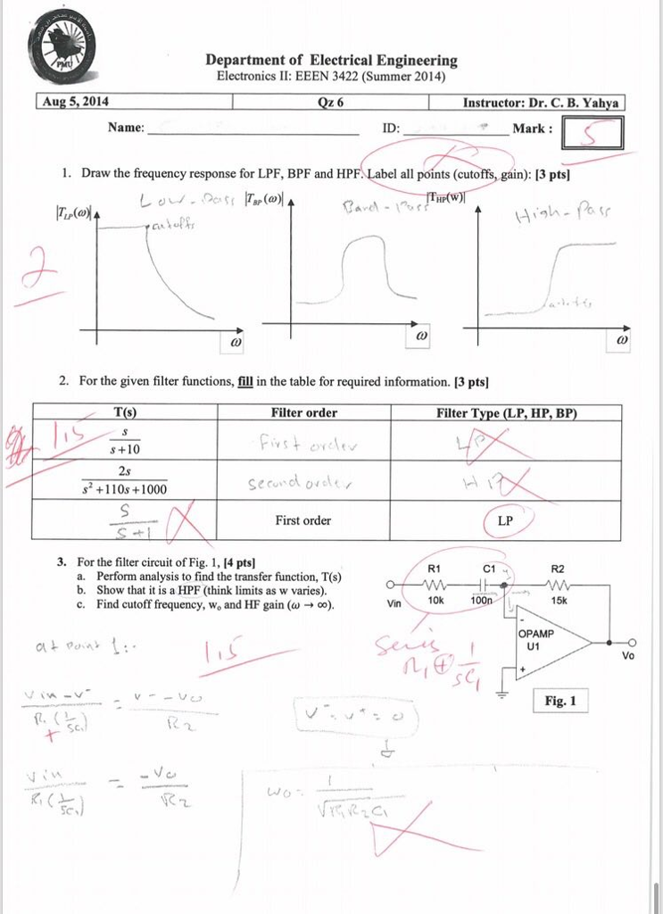 Solved Department of Electrical Engineering Electronics II: | Chegg.com