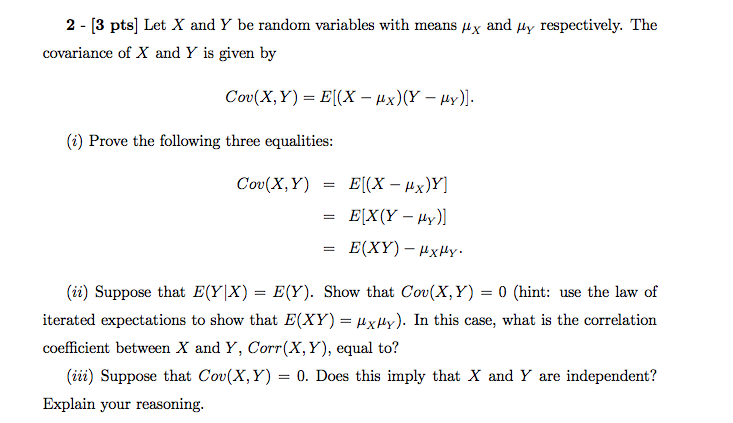 Solved Let X And Y Be Random Variables With Means Mux And 