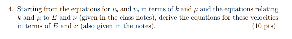 Solved 4. Starting from the equations for vp and us in terms | Chegg.com