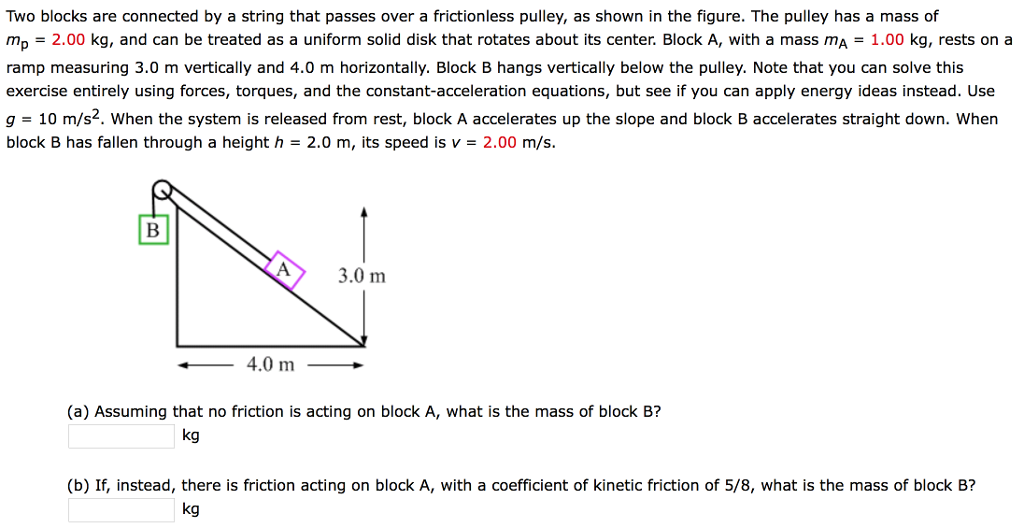Solved Two blocks are connected by a string that passes over | Chegg.com