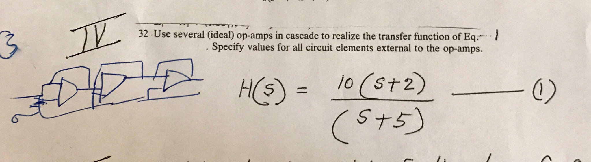 Solved Use several (ideal) op-amps in cascade to realize the | Chegg.com
