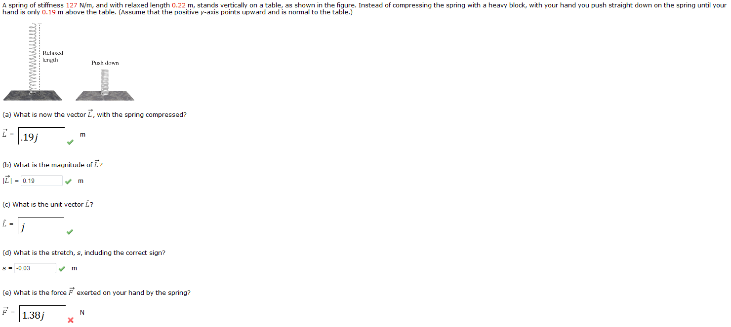 Solved A spring of stiffness 127 N/m, and with relaxed | Chegg.com