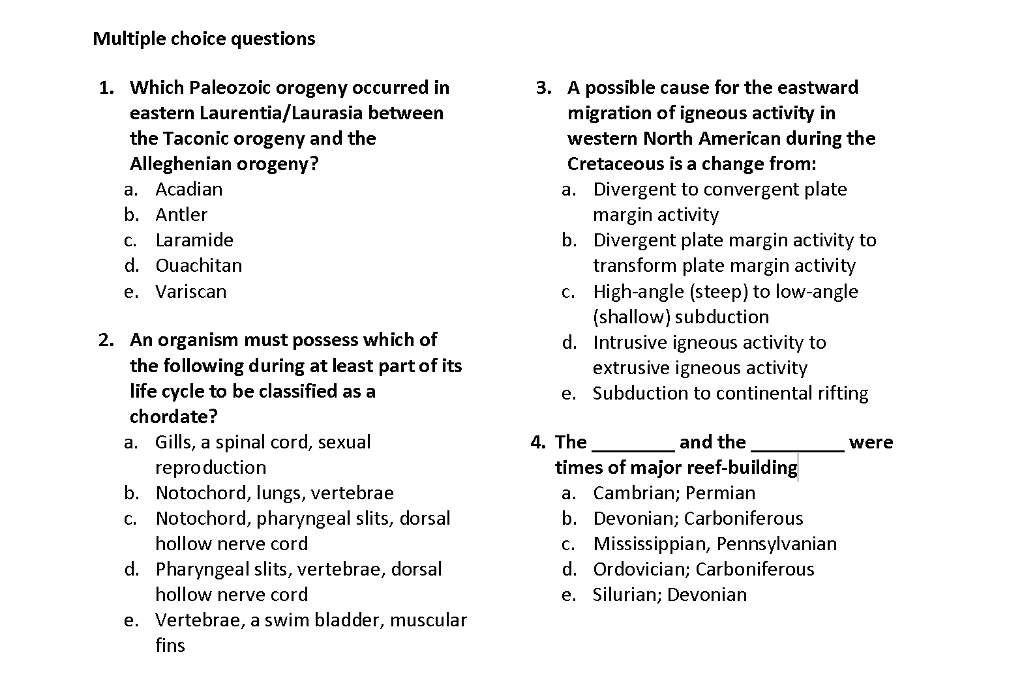 Solved Multiple choice questions 1. Which Paleozoic orogeny | Chegg.com