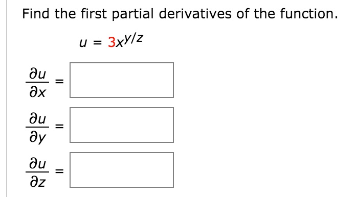 Solved Find the first partial derivatives of the function. u | Chegg.com