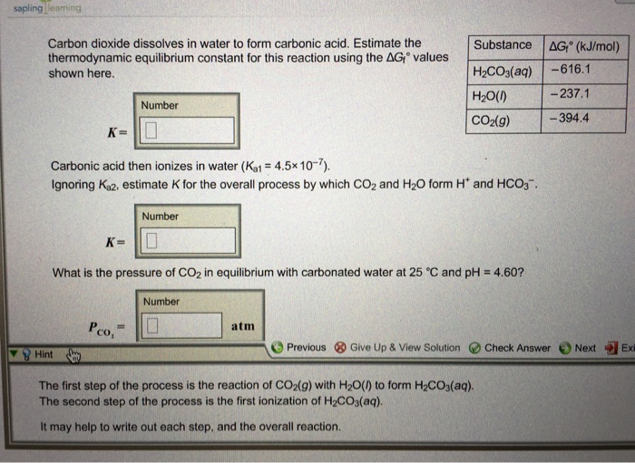 Solved Carbon dioxide dissolves in water to form carbonic | Chegg.com