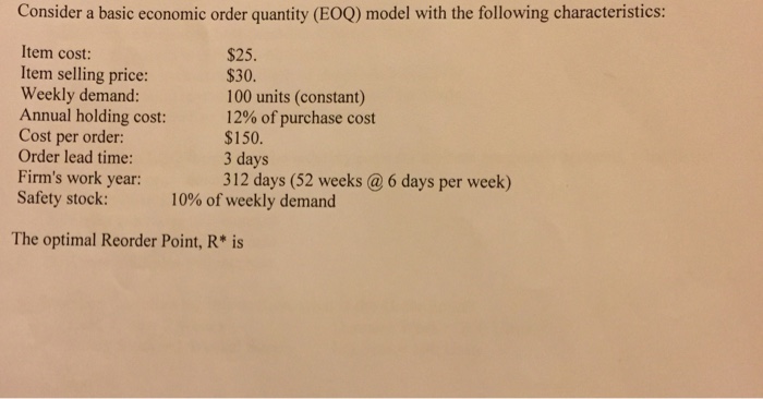 Solved Consider a basic economic order quantity (EOQ) model | Chegg.com