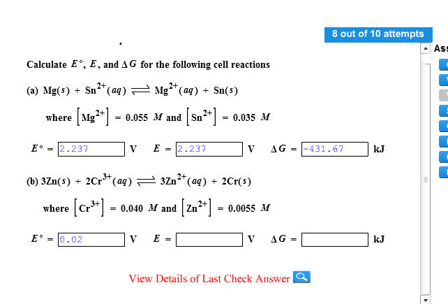 Solved Calculate E Degree E And Delta G For The Following