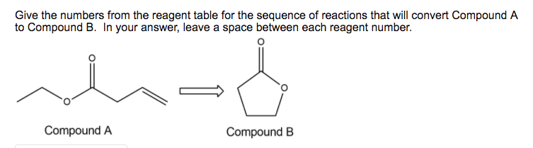 Solved Give the numbers from the reagent table for the | Chegg.com