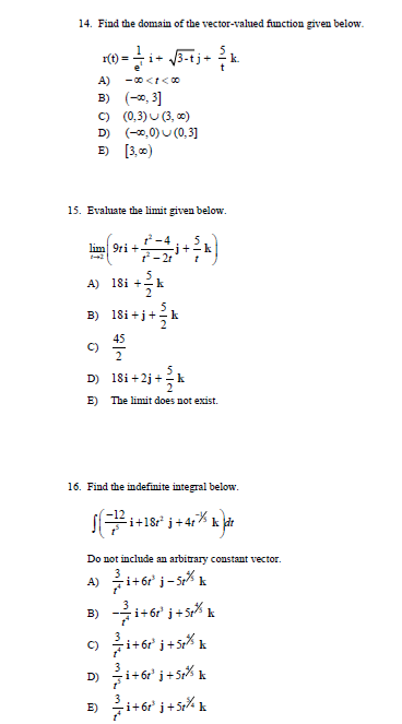Solved Find The Domain Of The Vector Valued Function Given