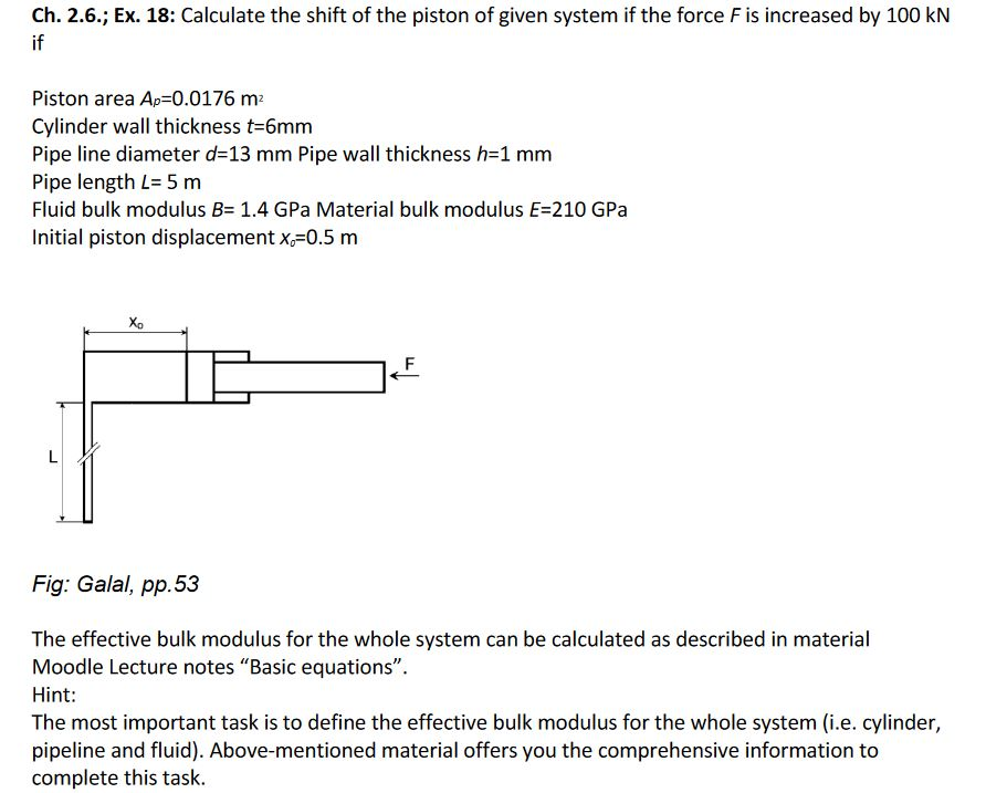 Solved Calculate the shift of the piston if the force F is | Chegg.com