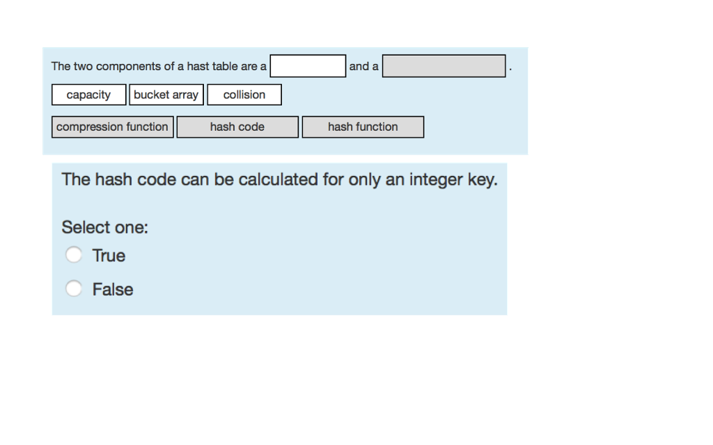 Solved The two components of a hast table are a and a. | Chegg.com
