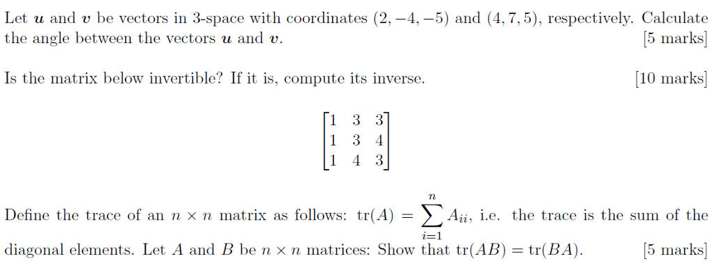 Solved Let u and v be vectors in 3-space with coordinates | Chegg.com