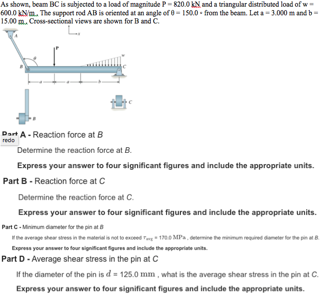 Solved As shown, beam BC is subjected to a load of magnitude | Chegg.com