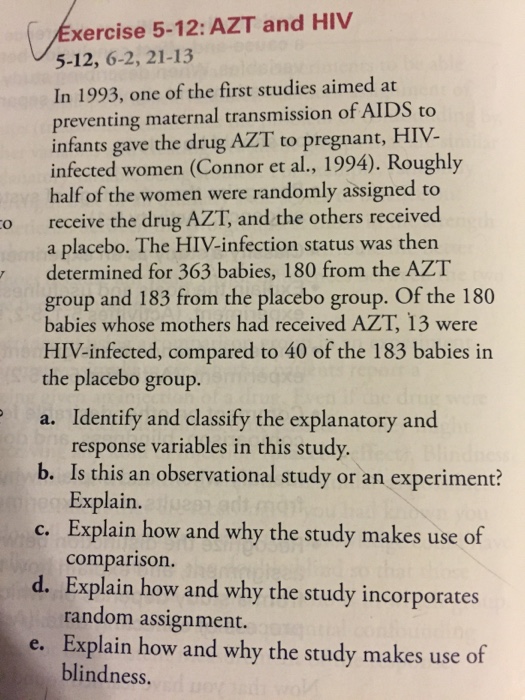 Solved AZT and HIV In 1993, one of the first studies aimed | Chegg.com