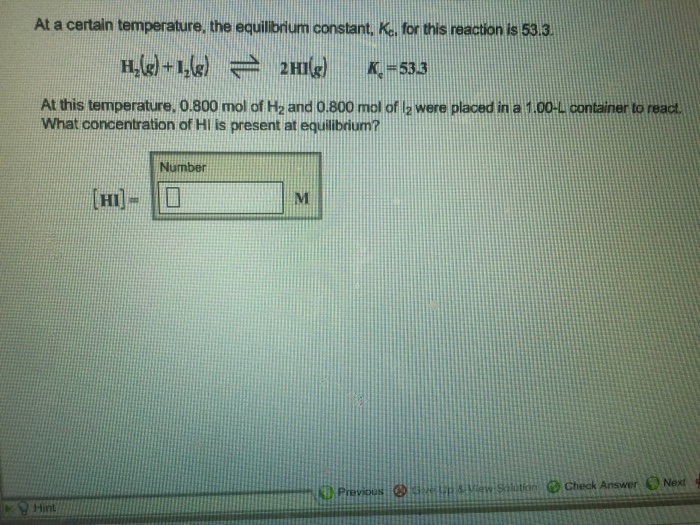 Solved At a certain temperature, the equilibrium constant, | Chegg.com