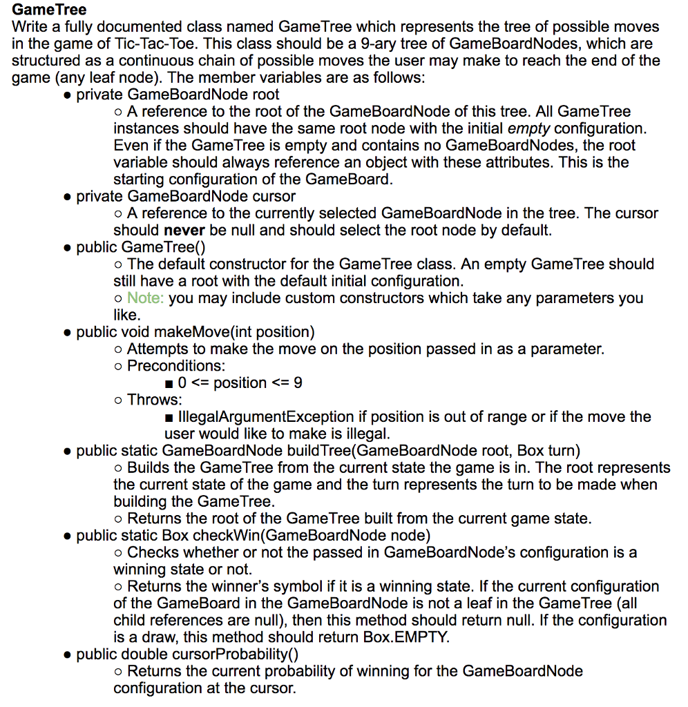 Solved [JAVA] Need help trying to create an Artificial | Chegg.com