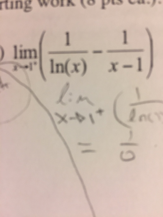 Solved lim_x rightarrow l^+ (1/ln(x) - 1/x - 1) | Chegg.com