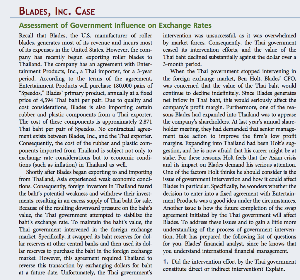 Solved BLADES, INC. CASE Assessment of Government Influence | Chegg.com