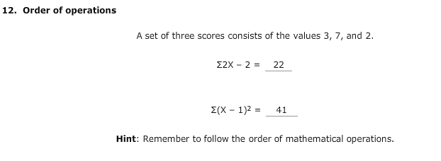 Solved 12. Order of operations A set of three scores | Chegg.com