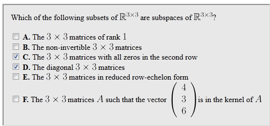 Solved Which of the following subsets of are subspaces of | Chegg.com