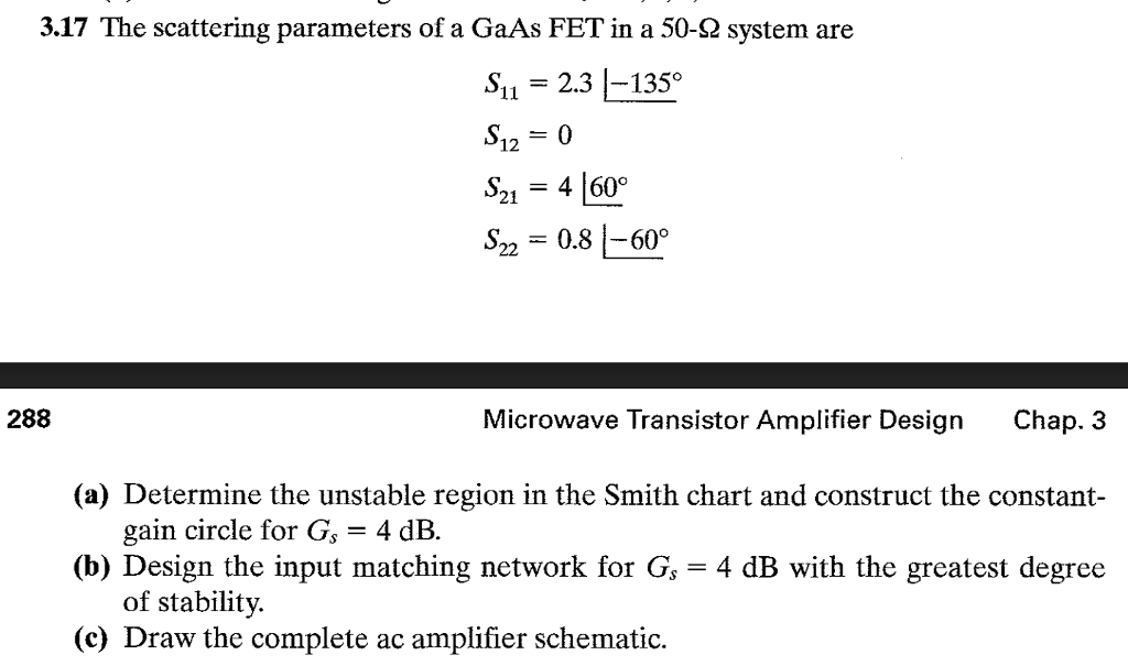3.17 The scattering parameters of a GaAs FET in a | Chegg.com