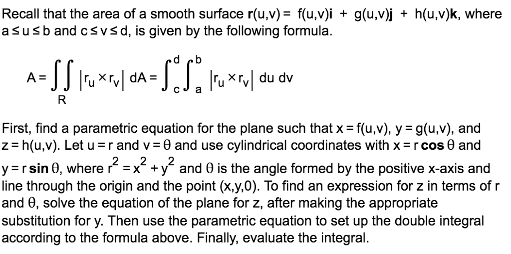 Solved Use a parametrization to express the area of the | Chegg.com