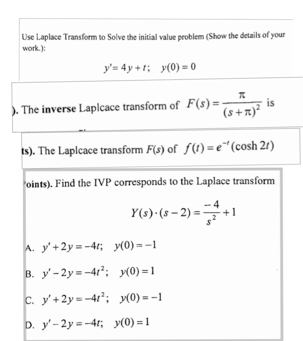 Solved Use Laplace Transform to Solve the initial value | Chegg.com