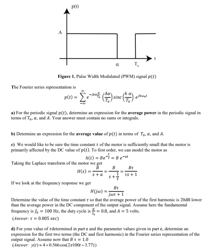 p(t) Figure 1. Pulse Width Modulated (PWM) signal | Chegg.com