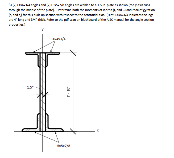 Solved 3) (2) L4x4x3/4 angles and (2) L5x5x7/8 angles are | Chegg.com