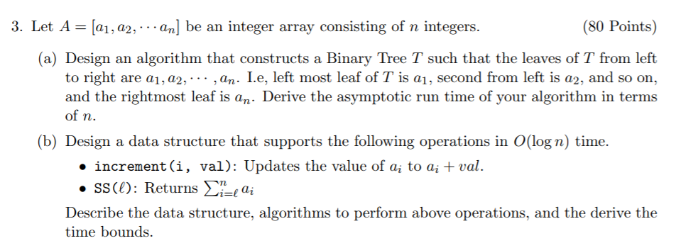 Solved 3. Let A = [a1, a2, . . . an] be an integer array | Chegg.com