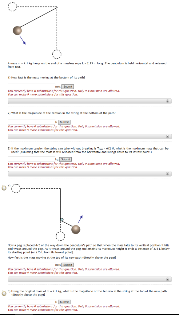 Solved A mass m-7.1 kg hangs on the end of a massless rope | Chegg.com
