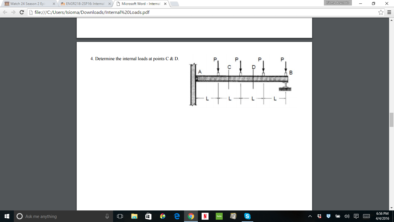 Solved Determine the internal loads at points C & D. | Chegg.com