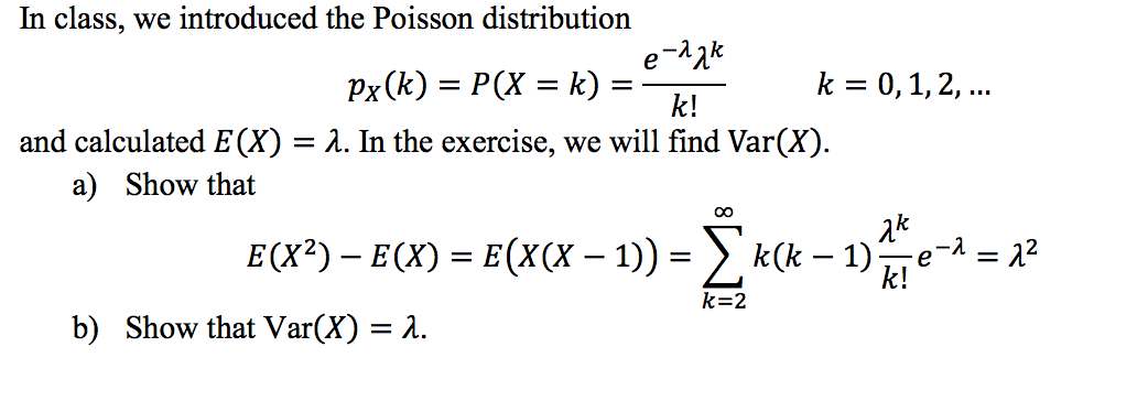 Solved In class, we introduced the Poisson distribution | Chegg.com