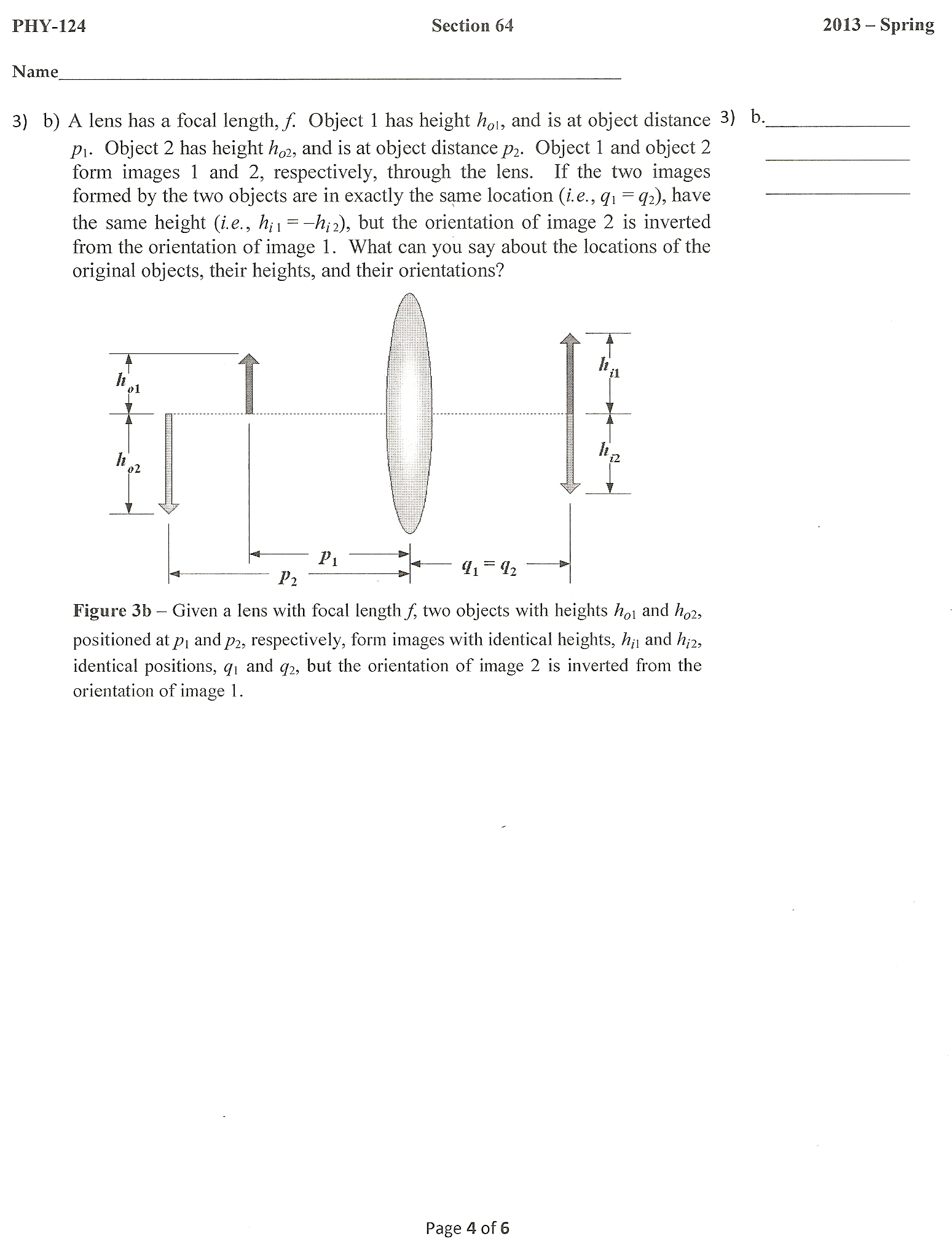 Solved A lens has a focal length, f. Object 1 has height | Chegg.com